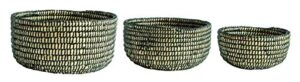 creative co-op handwoven black & beige grass baskets (set of 3 sizes) wicker non-food storage, black