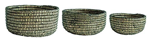 Creative Co-Op Handwoven Black & Beige Grass Baskets (Set of 3 Sizes) Wicker Non-Food Storage, Black