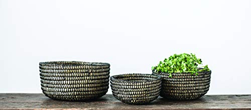 Creative Co-Op Handwoven Black & Beige Grass Baskets (Set of 3 Sizes) Wicker Non-Food Storage, Black