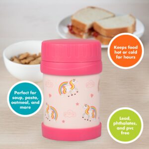 Bentology Stainless Steel Insulated Lunch 13 oz Thermos for Kids – Large Leak-Proof Storage Jar Container for Hot & Cold Food, Soups, Liquids - BPA Free - Fits Most Lunch Boxes and Bags - Unicorn