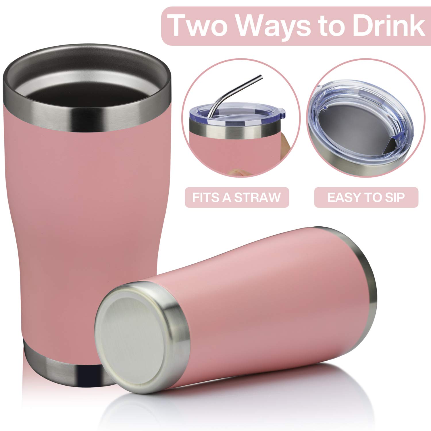 MEWAY 20oz Stainless Steel Tumbler,Vacuum Insulated Coffee Cup Tumblers with Lid,Double Wall Powder Coated Travel Mug Gift for Women Man,Thermal Cups Keep Drinks Cold & Hot(Pink,1)