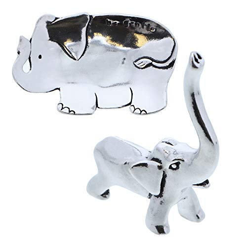 Li'Shay Adorable Miniature Animal Pewter Ring Holder Jewelry Tray and Adorable Small Silver Jewelry Trinket Tray Holder - Elephant