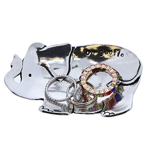 Li'Shay Adorable Miniature Animal Pewter Ring Holder Jewelry Tray and Adorable Small Silver Jewelry Trinket Tray Holder - Elephant