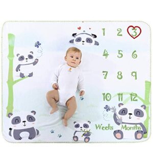 innobeta baby monthly milestone blanket, flannel plush newborn infant photo blanket, for pictures photography for newborn boys & girls new mom gifts (panda)