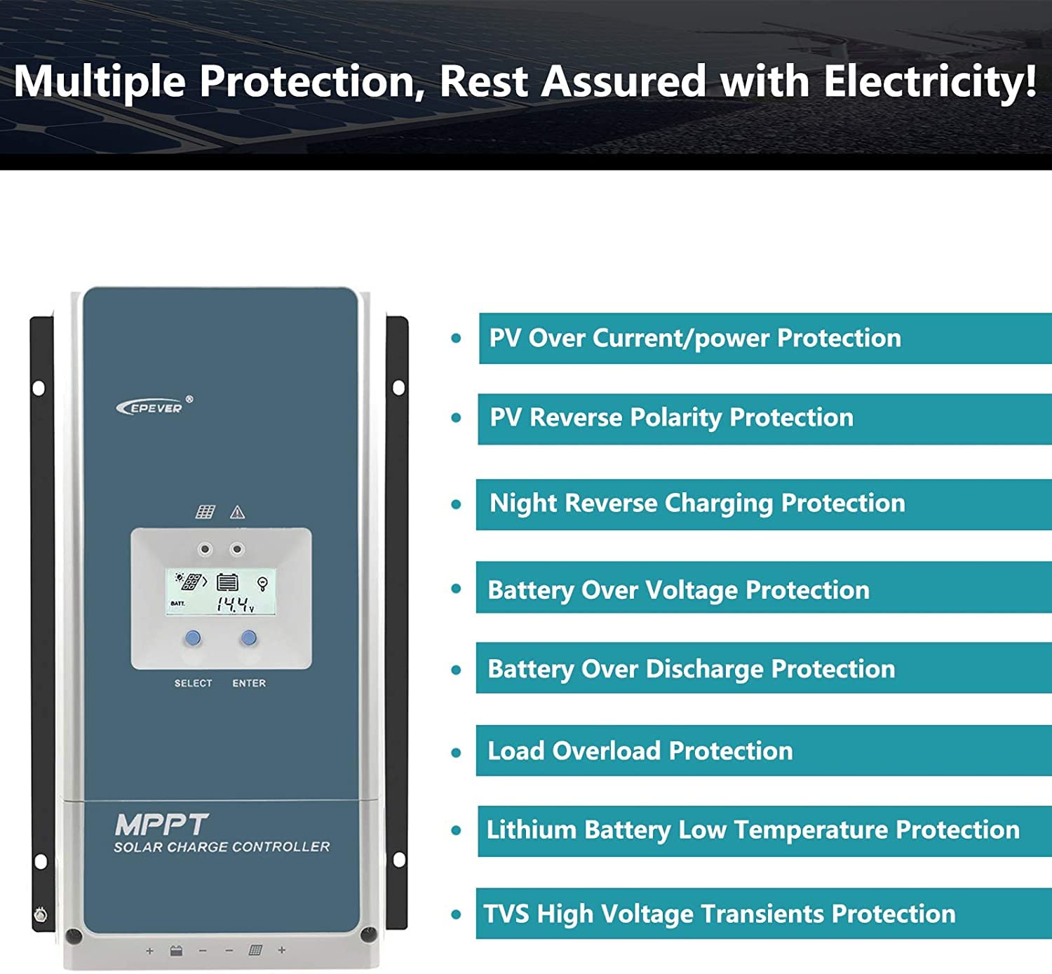 EPEVER Tracer 60A MPPT Solar Charge Controller 150V Max PV for Lithium LiFePO4, AGM, Lead Acid & More