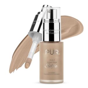 pÜr beauty 4-in-1 love your selfie longwear foundation & concealer, full coverage liquid foundation, hydrating formula, cruelty free, tn3