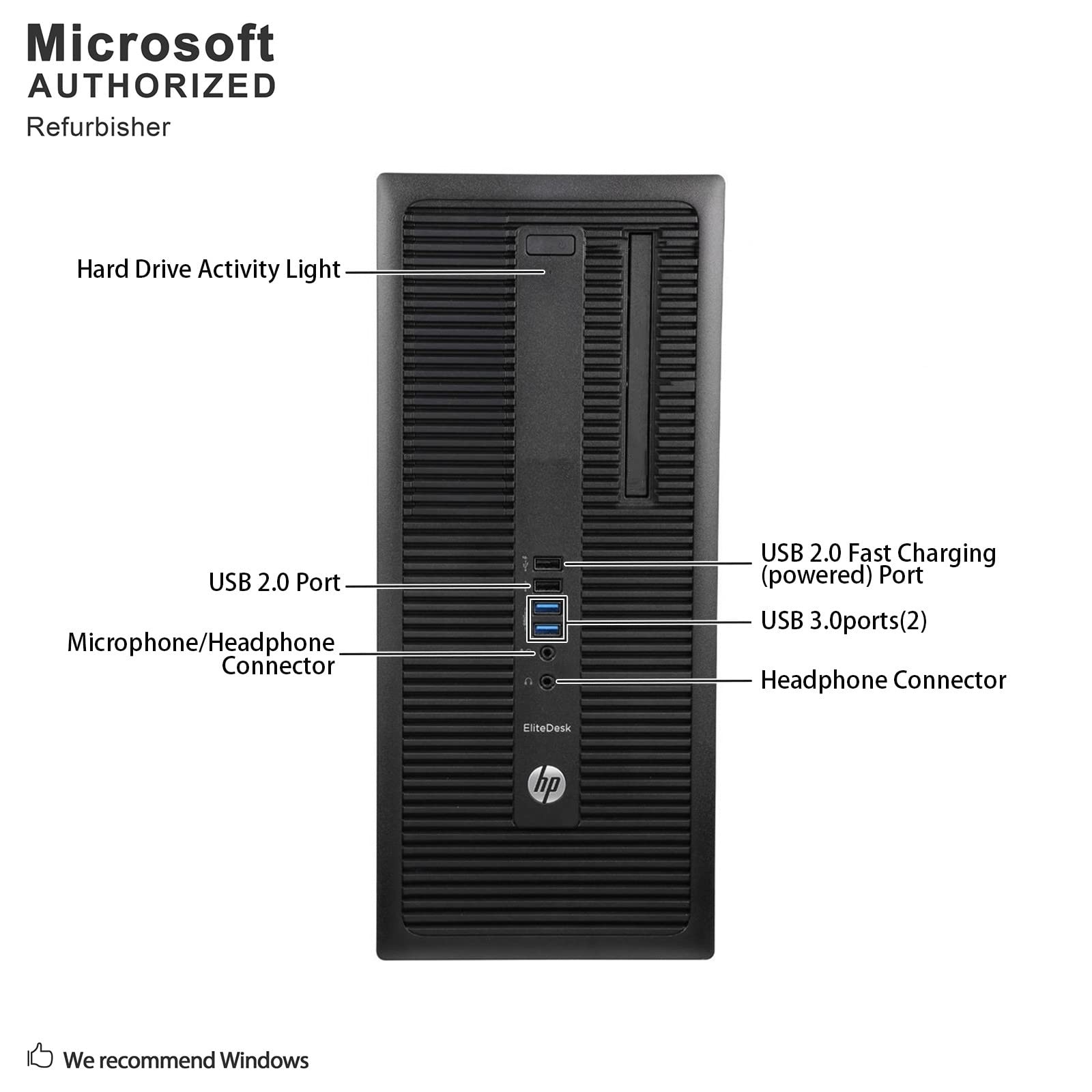 HP EliteDesk 800 G2 6th Gen Tower Business Desktop Computer, Intel Core i5 6500 up to 3.6GHz, 16G DDR4, 120G SSD + 2T, WiFi, USB 3.0, VGA, DP, Win 10 Pro 64-Bit Supports EN/ES/FR(CI5)(Renewed)