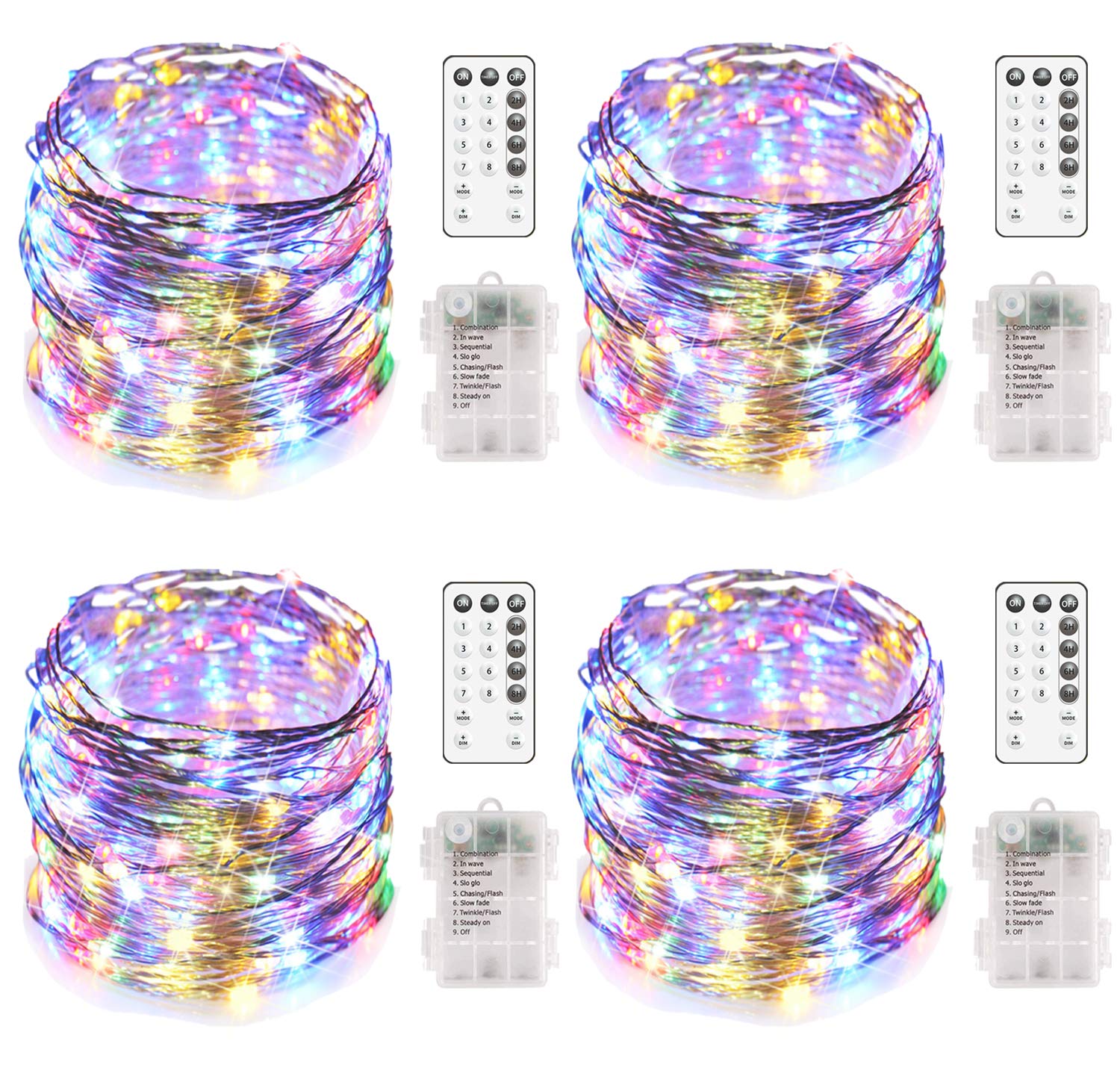 MUMUXI Remote Control Fairy Lights Battery Operated String Lights with Timer [Set of 4], 20ft 60 LED Twinkle Lights with Remote | Color Changing Outdoor Fairy Lights Waterproof Firefly, Multicolor