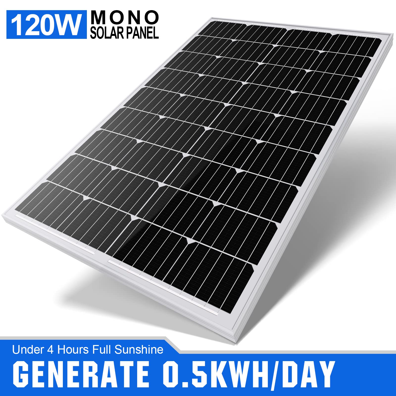 ECO-WORTHY 120W 12V Solar Panel, High Efficiency Mono Module for Motorhome Caravan Camper Shed Boat Yacht Off Grid Solar System Backup Power