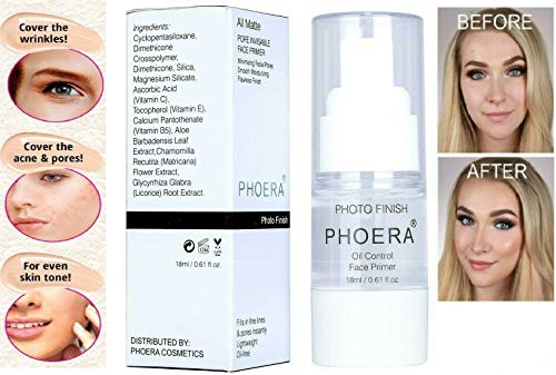 Phoera Face Primer Invisible Pores Base Oil Control Added vitamins Makeup Base Pore Filler Moisturiser Matte Finish Long Lasting Makeup Skin Pore Minimizer UK Cosmetics AquaPurity (18ml Primer)