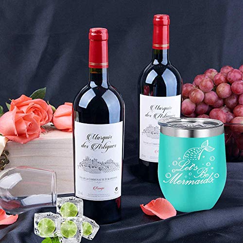 BOENFU Insulated Wine Tumbler, Friendship Gifts, Let's Be Mermaids Insulated Wine Tumbler, Birthday Gifts, Reusable Cup Personalized Gifts, 12oz, Mint Green