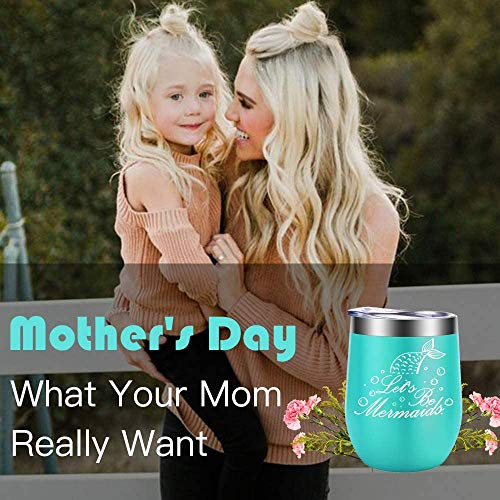 BOENFU Insulated Wine Tumbler, Friendship Gifts, Let's Be Mermaids Insulated Wine Tumbler, Birthday Gifts, Reusable Cup Personalized Gifts, 12oz, Mint Green