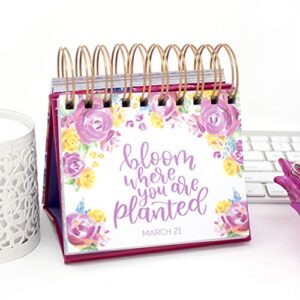 bloom daily planners Undated Perpetual Desk Easel/Inspirational Standing Flip Calendar Office Decor for Women - (5.25" x 5.5")- Hand-Lettered