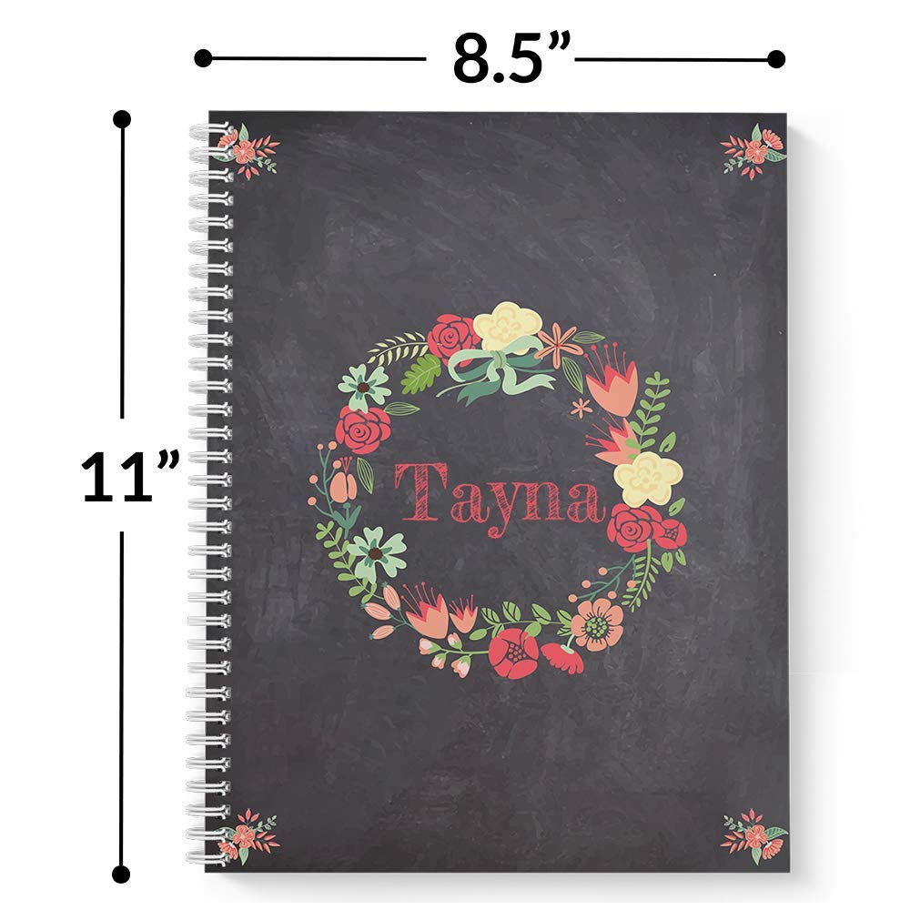 Floral Wreath Personalized Monthly and Weekly HARDCOVER Planner and Organizer, 1 full year, DATED or UNDATED OPTION, 8.5" x 11", lay flat wire-o spiral binding