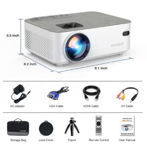 FANGOR Mini WiFi Projector, Full HD 1080P Supported Portable Video Projector Compatible with Bluetooth, TV Stick, HDMI, VGA, USB, Laptop, iOS Android Smartphone, Home Movie Projector