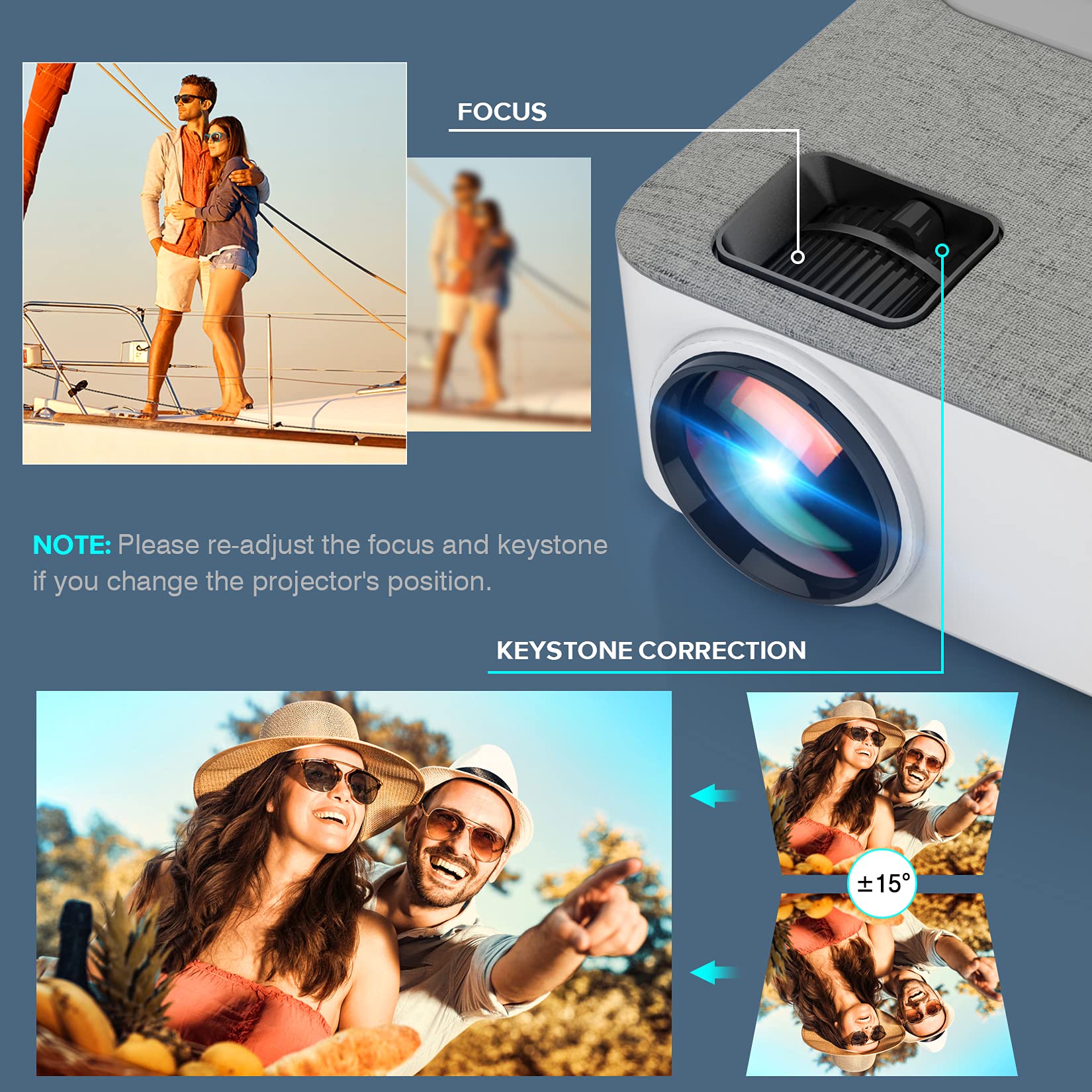 FANGOR Mini WiFi Projector, Full HD 1080P Supported Portable Video Projector Compatible with Bluetooth, TV Stick, HDMI, VGA, USB, Laptop, iOS Android Smartphone, Home Movie Projector