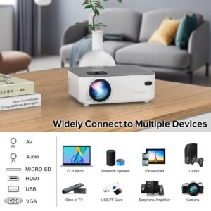 FANGOR Mini WiFi Projector, Full HD 1080P Supported Portable Video Projector Compatible with Bluetooth, TV Stick, HDMI, VGA, USB, Laptop, iOS Android Smartphone, Home Movie Projector