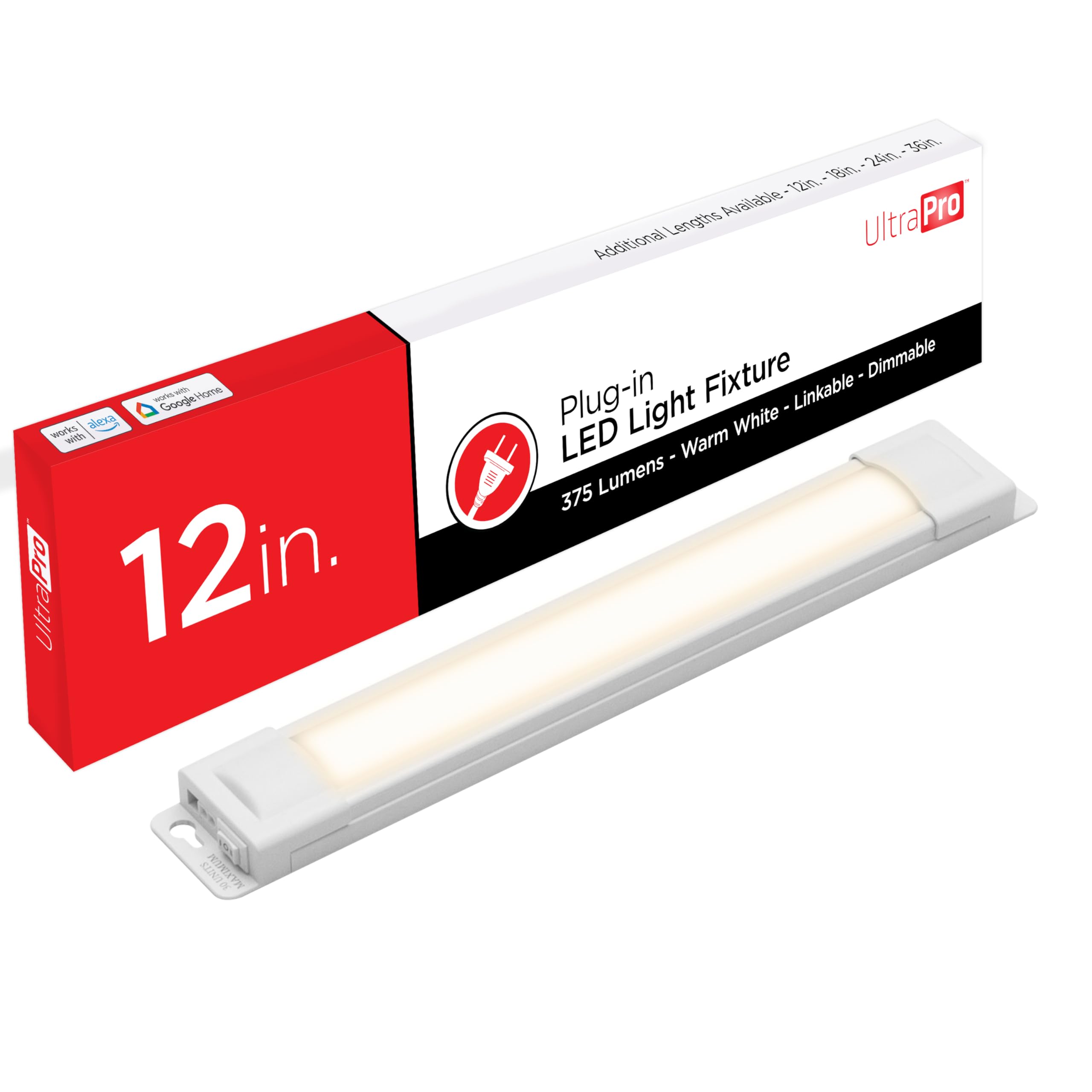 UltraPro 12 inch Plug-in Linkable Under Cabinet Lights, High/Low/Off, Warm White Light (2700K), LED Under Cabinet Lighting, Under Counter Lights for Kitchen, 44105