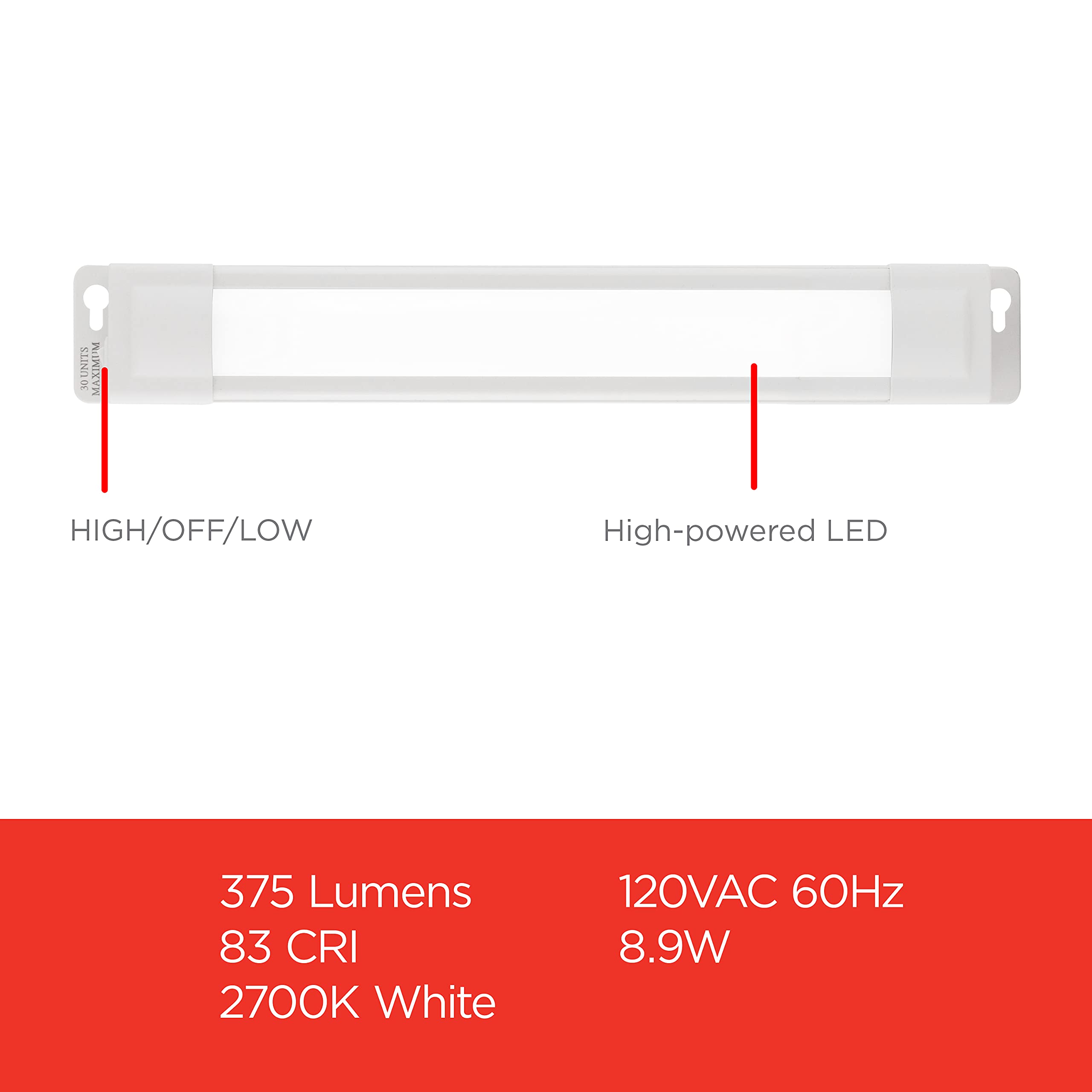 UltraPro 12 inch Plug-in Linkable Under Cabinet Lights, High/Low/Off, Warm White Light (2700K), LED Under Cabinet Lighting, Under Counter Lights for Kitchen, 44105