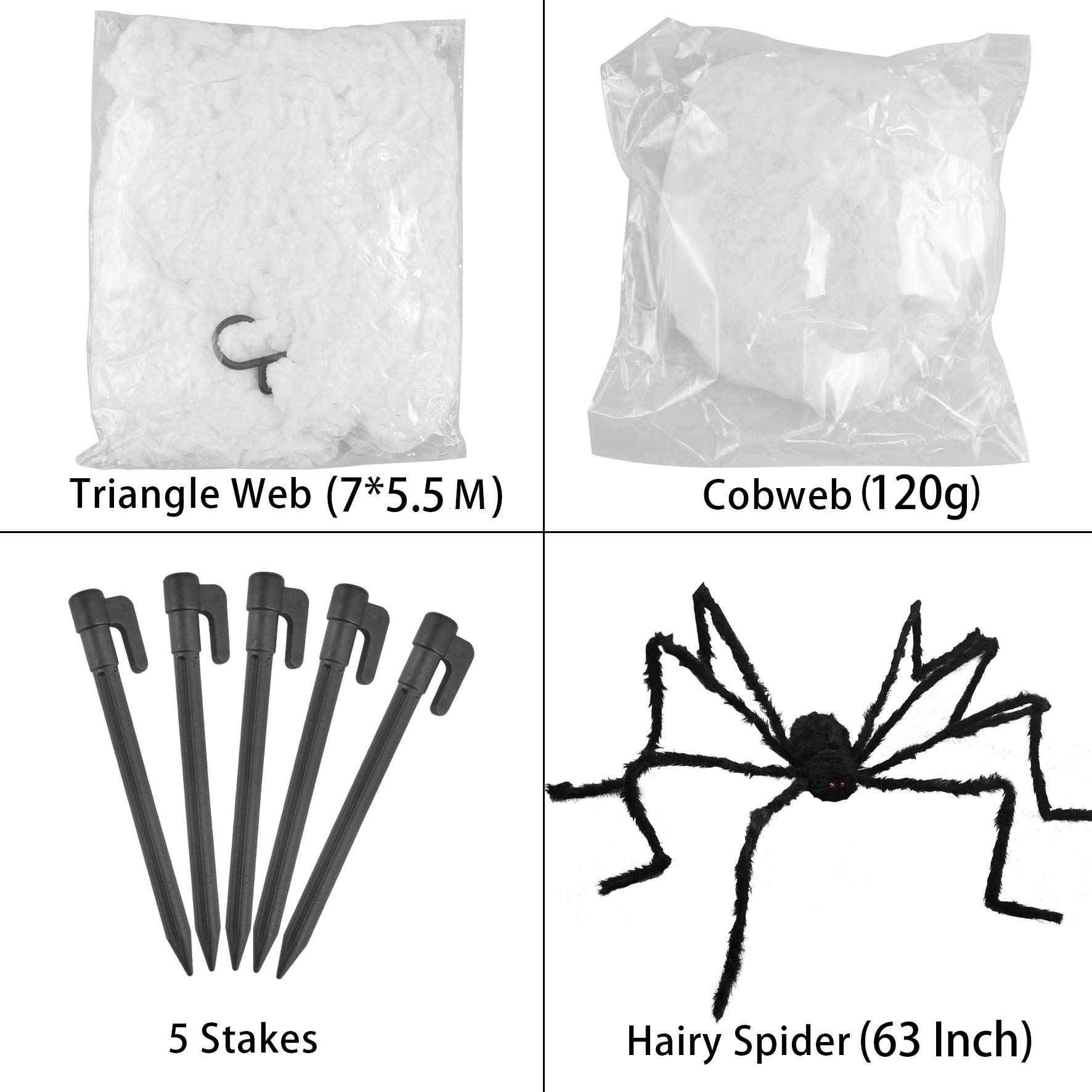 JOYIN 400‘’ Halloween Triangular Spider Web with 63‘’ Giant Scary , 23 x 18 ft and 120g Stretch Cobweb for Outdoor Decorations Yard Haunted House Décor