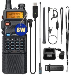 baofeng uv-5r 8w ham radio high power dual band portable two way radio long range rechargeable handheld radio (black-1pack)…