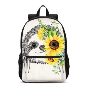 DuJiea Sloth Sunflower Kids Backpack Set 3 Piece Student Back To School Book Bag with Shouder Bag Pencil Case Box for Boys Girls 1-6th Grade