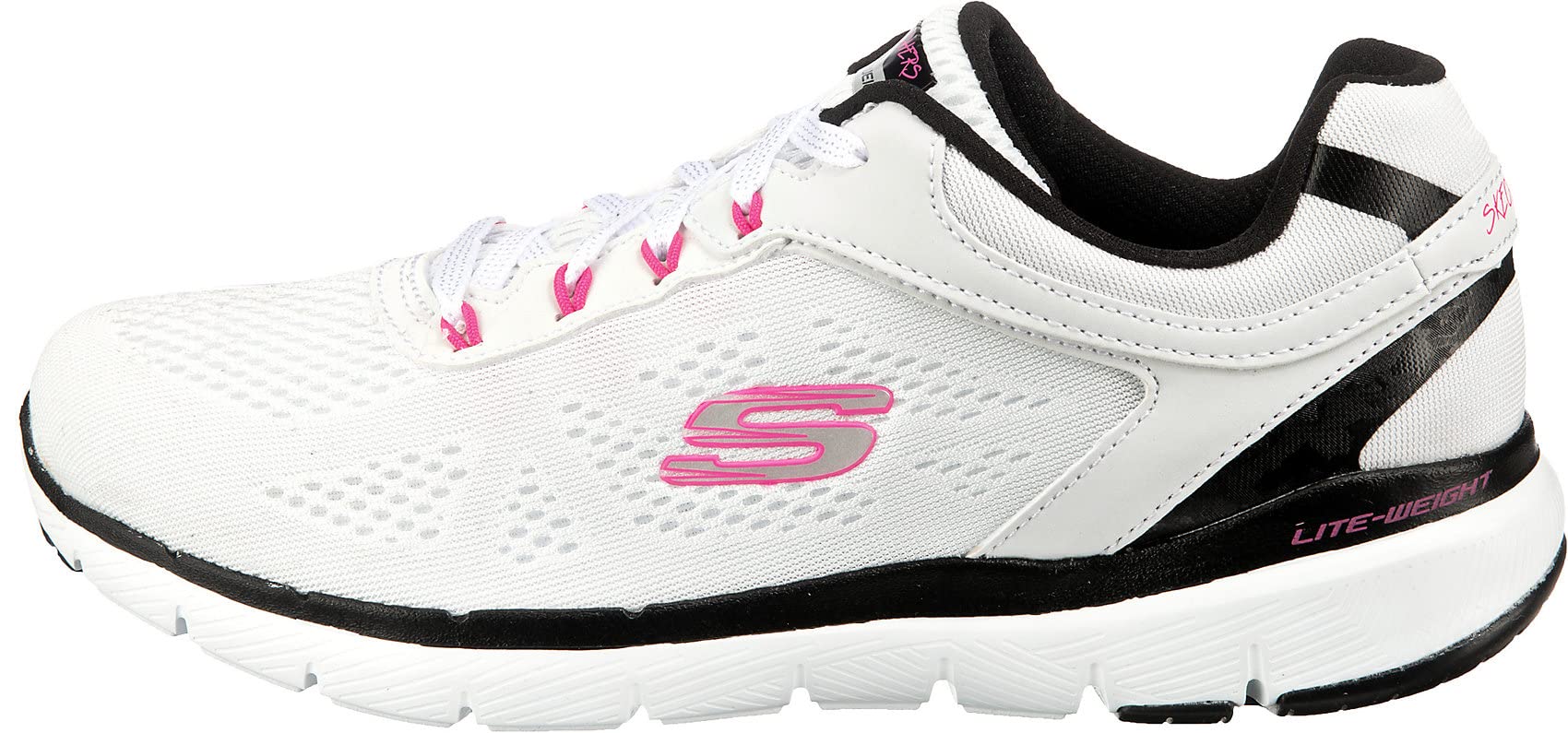 Skechers Flex Appeal 3.0 - Steady Womens Sneaker, White/Black/Hot Pink, 7.5