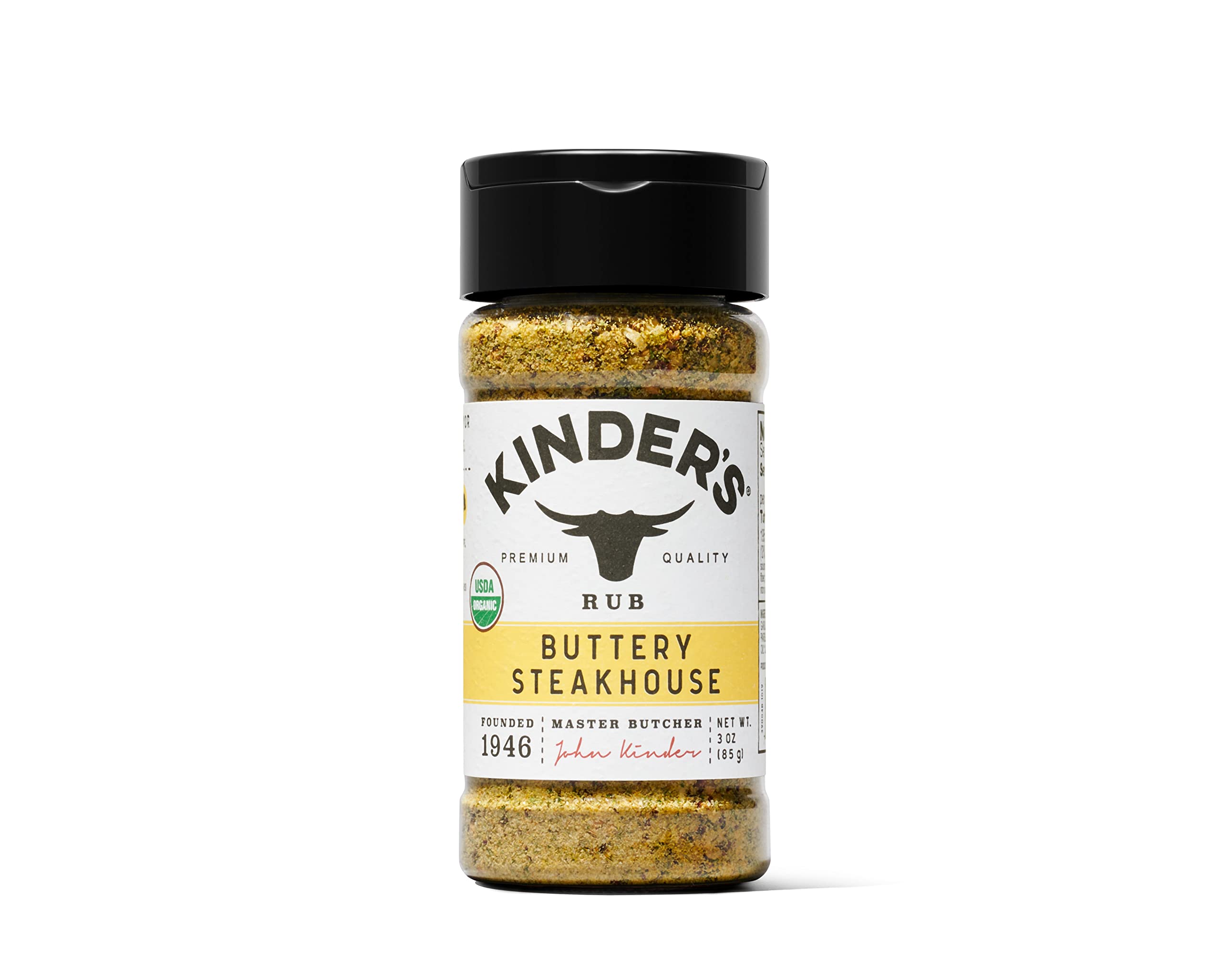 Kinder's Organic Buttery Steakhouse Rub, Premium Quality Seasoning, MSG Free, USDA Certified Organic, 3 oz