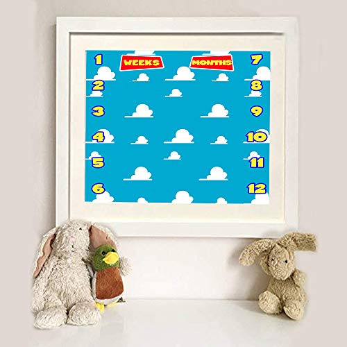 F-FUN SOUL Blue Sky White Clouds Baby Monthly Milestone Blanket 40x40in Nursery Blanket Baby Shower Age Growth Tracker with Bonus Marker LHFS981