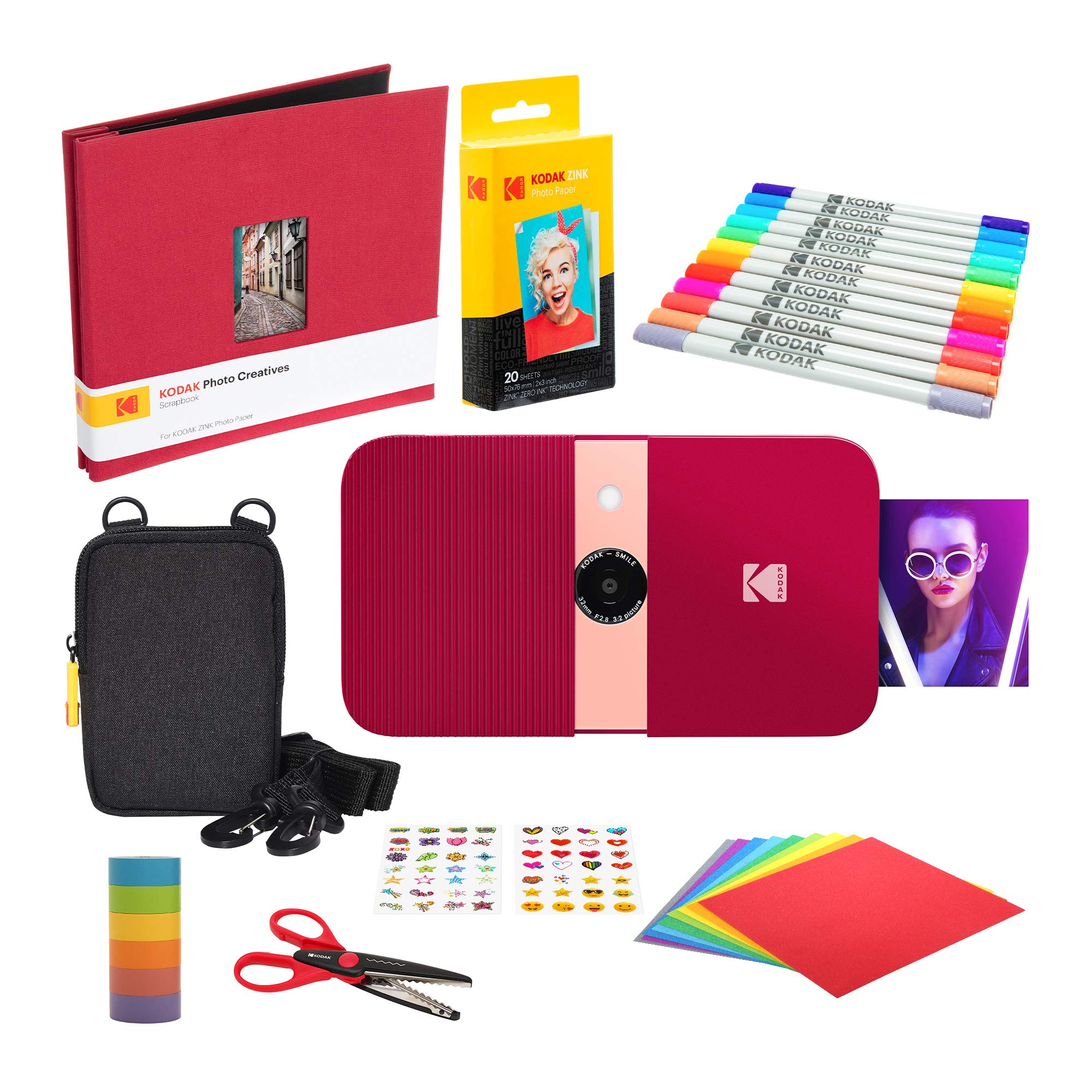 KODAK Smile Instant Print Digital Camera (Red) Scrapbook Kit with Soft Case