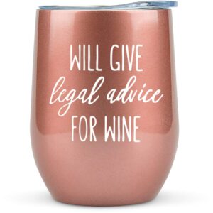 KLUBI Lawyer Gifts -Will Give Legal Advice for Wine 12oz Tumbler/Mug for Wine or Coffee - Gift Idea for Law School, Judge, Women, Men, Attorney, Student, Paralegal, Graduation, Prosecutor