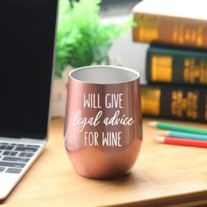 KLUBI Lawyer Gifts -Will Give Legal Advice for Wine 12oz Tumbler/Mug for Wine or Coffee - Gift Idea for Law School, Judge, Women, Men, Attorney, Student, Paralegal, Graduation, Prosecutor