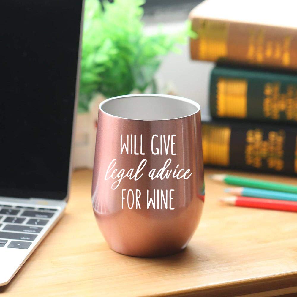 KLUBI Lawyer Gifts -Will Give Legal Advice for Wine 12oz Tumbler/Mug for Wine or Coffee - Gift Idea for Law School, Judge, Women, Men, Attorney, Student, Paralegal, Graduation, Prosecutor