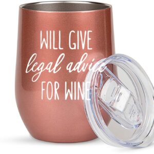 KLUBI Lawyer Gifts -Will Give Legal Advice for Wine 12oz Tumbler/Mug for Wine or Coffee - Gift Idea for Law School, Judge, Women, Men, Attorney, Student, Paralegal, Graduation, Prosecutor