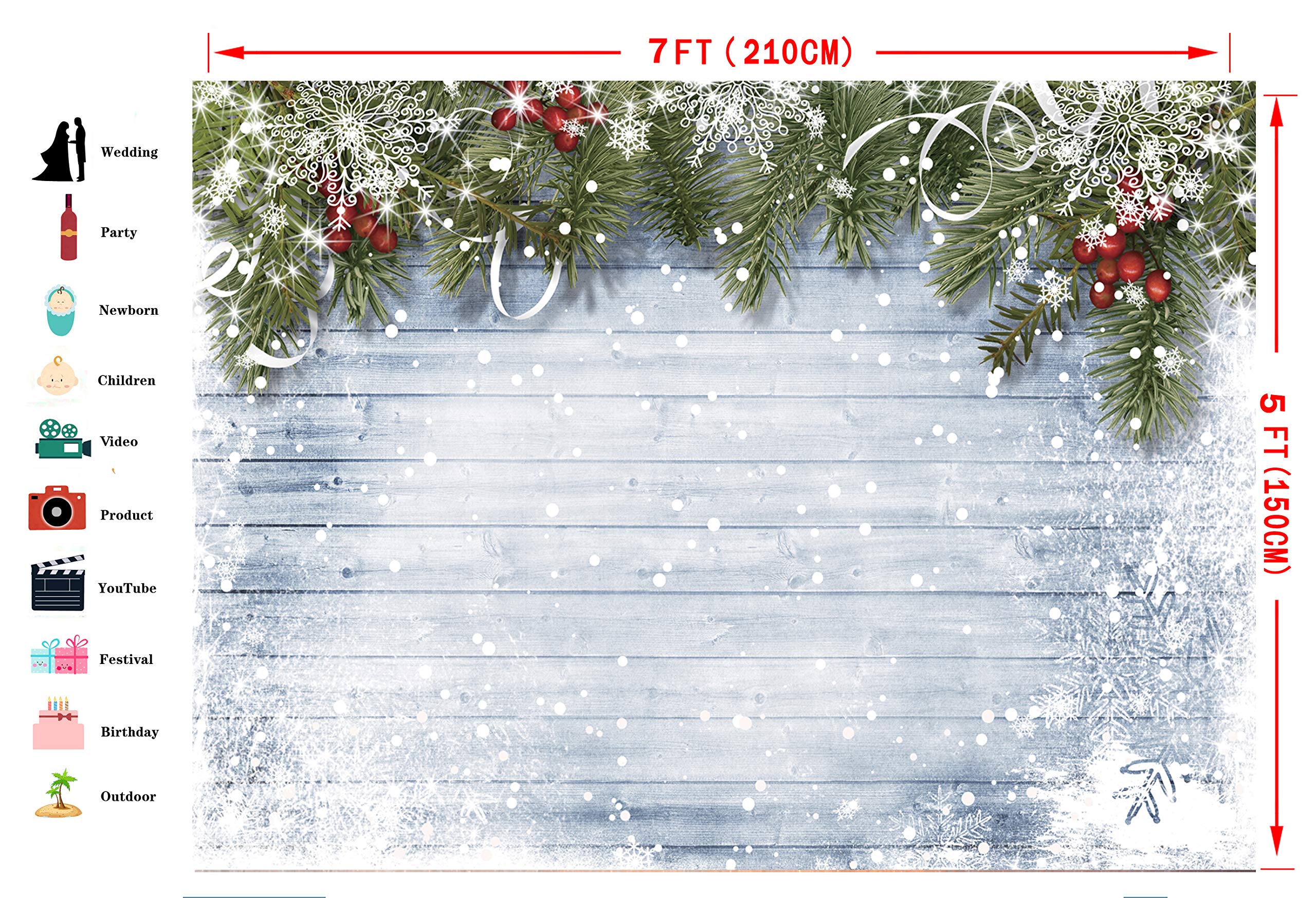 LTLYH 7x5ft Christmas Photography Backdrops Christmas Eve Wood Wall Photo Backdrop Christmas White Snow Photo Props Background A023