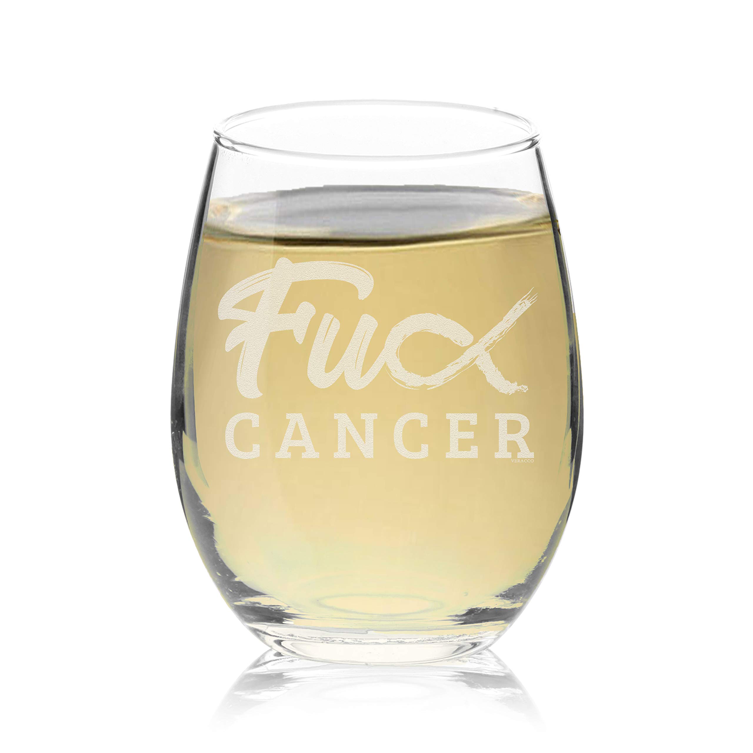 Veracco F*ck Cancer Ribbon Stemless Wine Glass Motivational Inspirational Uplifting Funny Gift For Cancer Survivor