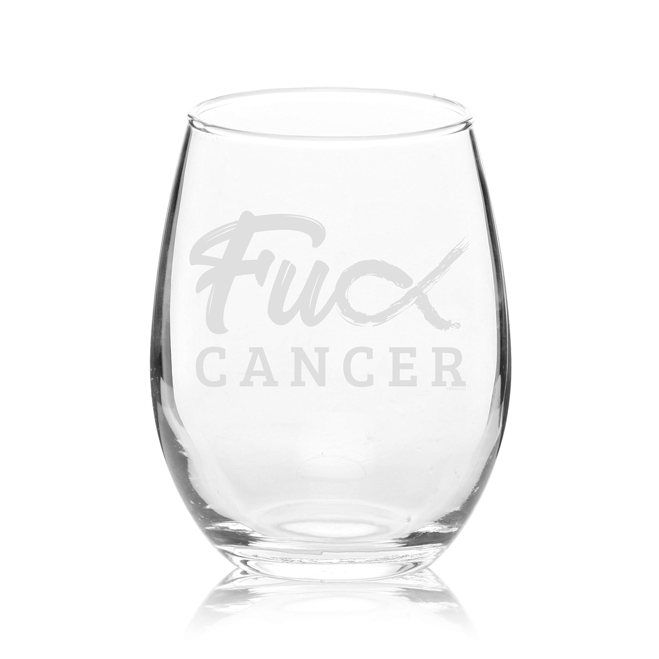 Veracco F*ck Cancer Ribbon Stemless Wine Glass Motivational Inspirational Uplifting Funny Gift For Cancer Survivor