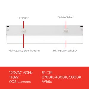 UltraPro 24 inch Hardwired Under Cabinet Lights, 3 Color Settings - 2700K/4000K/5000K - Warm White, Cool White, and Daylight, Under Cabinet Lighting, Dimmable Under Counter Lights for Kitchen, 45368