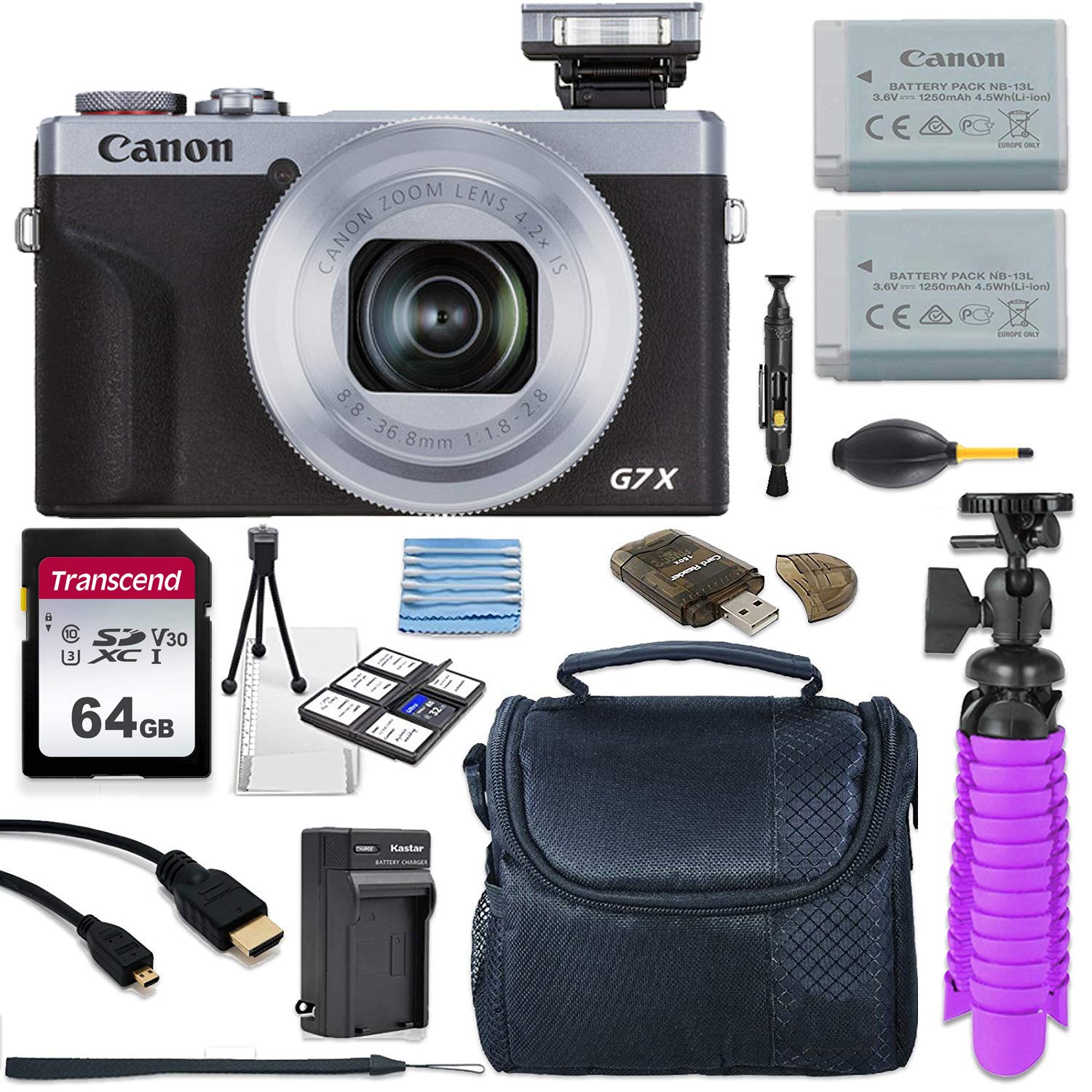 Canon PowerShot G7 X Mark III 20.2MP 4.2X Optical Zoom Digital Camera (Silver) with 4k Video + 64GB Memory Card + Deluxe Camera Case + HDMI Cable + Spider Tripod + Premium Accessories Bundle