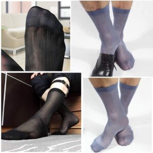 Uaussi 10 Pairs Mens Ultra Thin Dress Socks Silk Sheer Business Socks Soft Nylon Work Trouser Sox Mid Calf