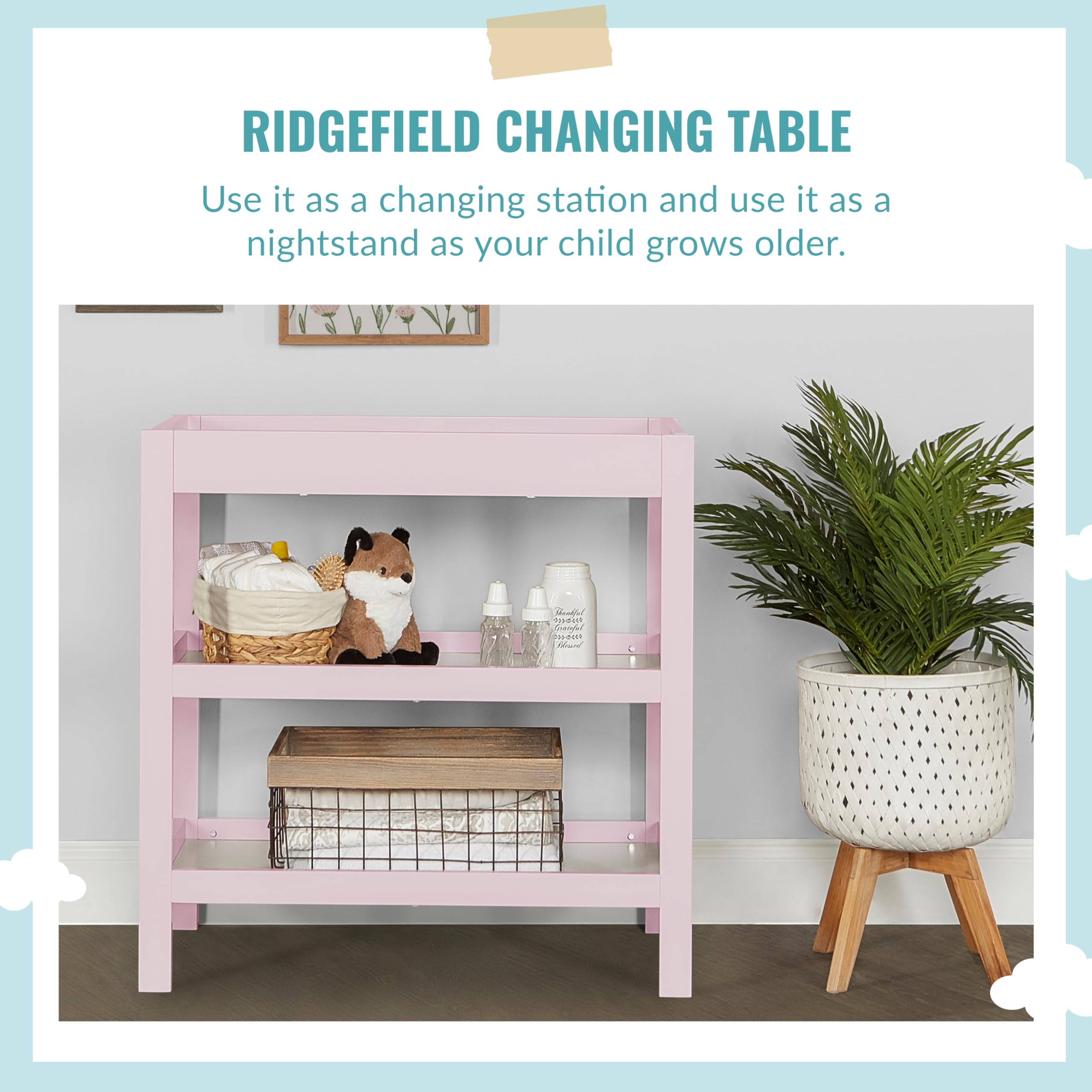 Dream On Me, Ridgefield Changing Table, Blush Pink and White, 33.5x16x33.5 Inch (Pack of 1)