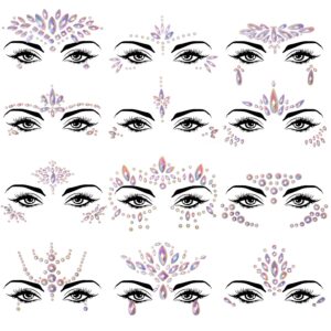 siquk 12 sets face jewels noctilucent face gems luminous mermaid temporary tattoo stickers acrylic face crystal stickers for party rave festival