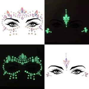 SIQUK 12 Sets Face Jewels Noctilucent Face Gems Luminous Mermaid Temporary Tattoo Stickers Acrylic Face Crystal Stickers for Party Rave Festival