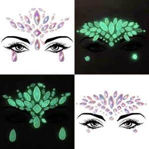 SIQUK 12 Sets Face Jewels Noctilucent Face Gems Luminous Mermaid Temporary Tattoo Stickers Acrylic Face Crystal Stickers for Party Rave Festival