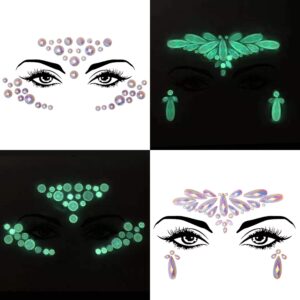 SIQUK 12 Sets Face Jewels Noctilucent Face Gems Luminous Mermaid Temporary Tattoo Stickers Acrylic Face Crystal Stickers for Party Rave Festival