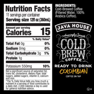 Java House Cold Brew Coffee On Tap, (128 Fluid Ounce Box) Not a Concentrate, No Sugar, Ready to Drink Liquid (Colombian Roast)