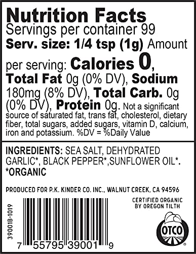 Kinder's Organic The Blend Seasoning (Salt, Pepper and Garlic), Premium Quality Seasoning, MSG Free and USDA Certified Organic, 3.5oz