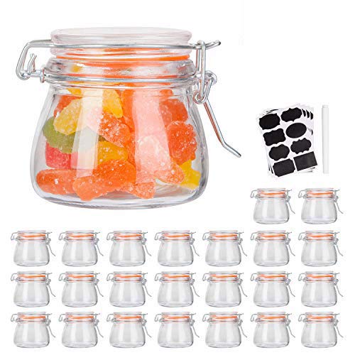 Small Glass Jars With Airtight Lids,Encheng Glass Spice Jars 5 oz,Maosn Jars With Leak Proof Rubber Gasket 150ml,Glass Storage Containers With Hinged Lid,Mini Kitchen Canisters 24 Pack … …