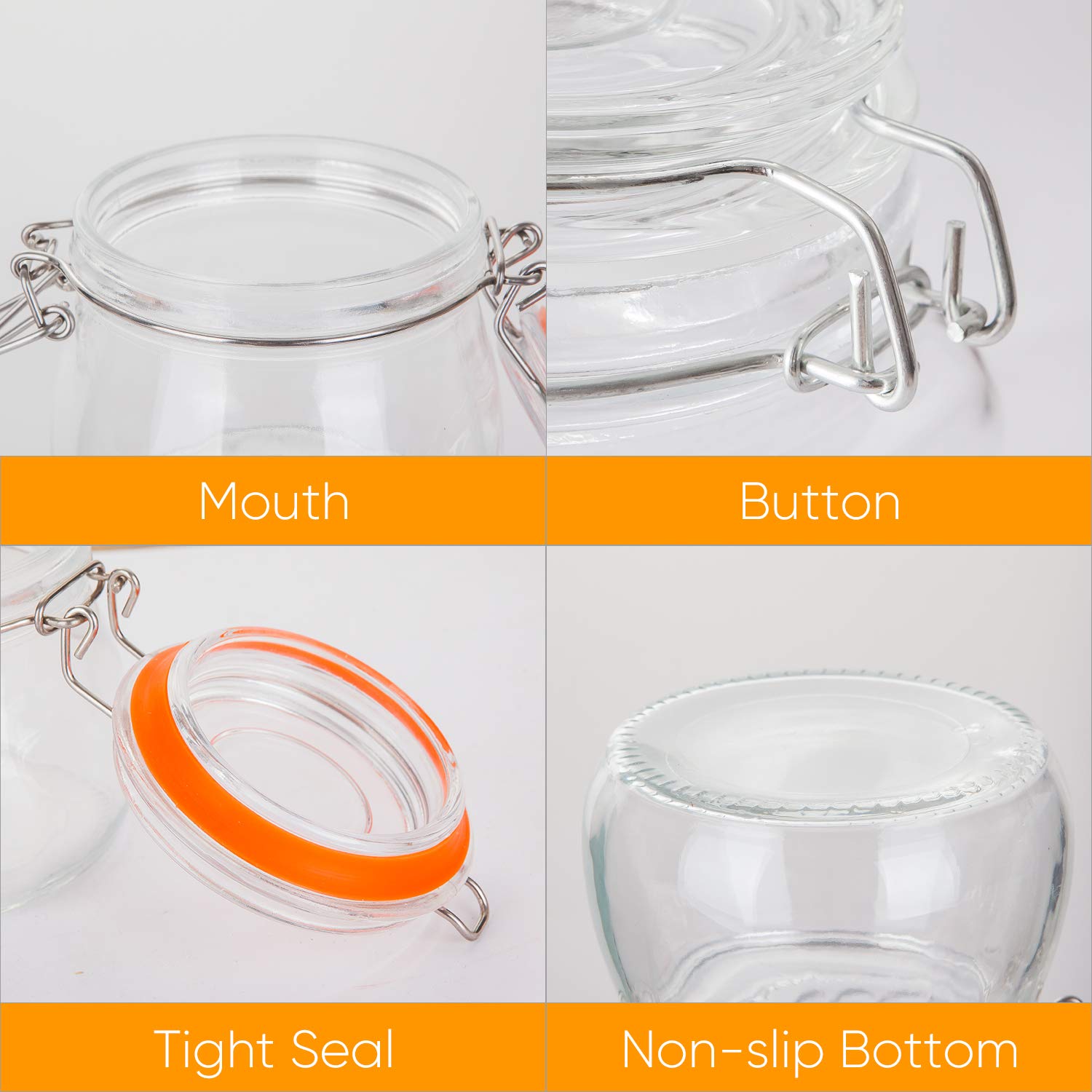 Small Glass Jars With Airtight Lids,Encheng Glass Spice Jars 5 oz,Maosn Jars With Leak Proof Rubber Gasket 150ml,Glass Storage Containers With Hinged Lid,Mini Kitchen Canisters 24 Pack … …