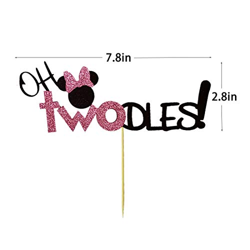 Oh Twodles Pink Mouse Cake Topper Mouse Second 2nd Birthday Party Supplies Decorations for Baby Girl Bday